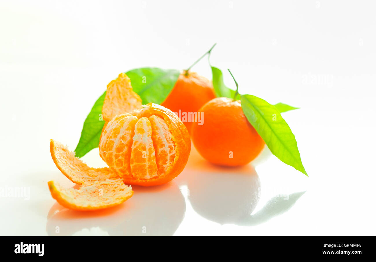 mandarin with leaf Stock Photo - Alamy