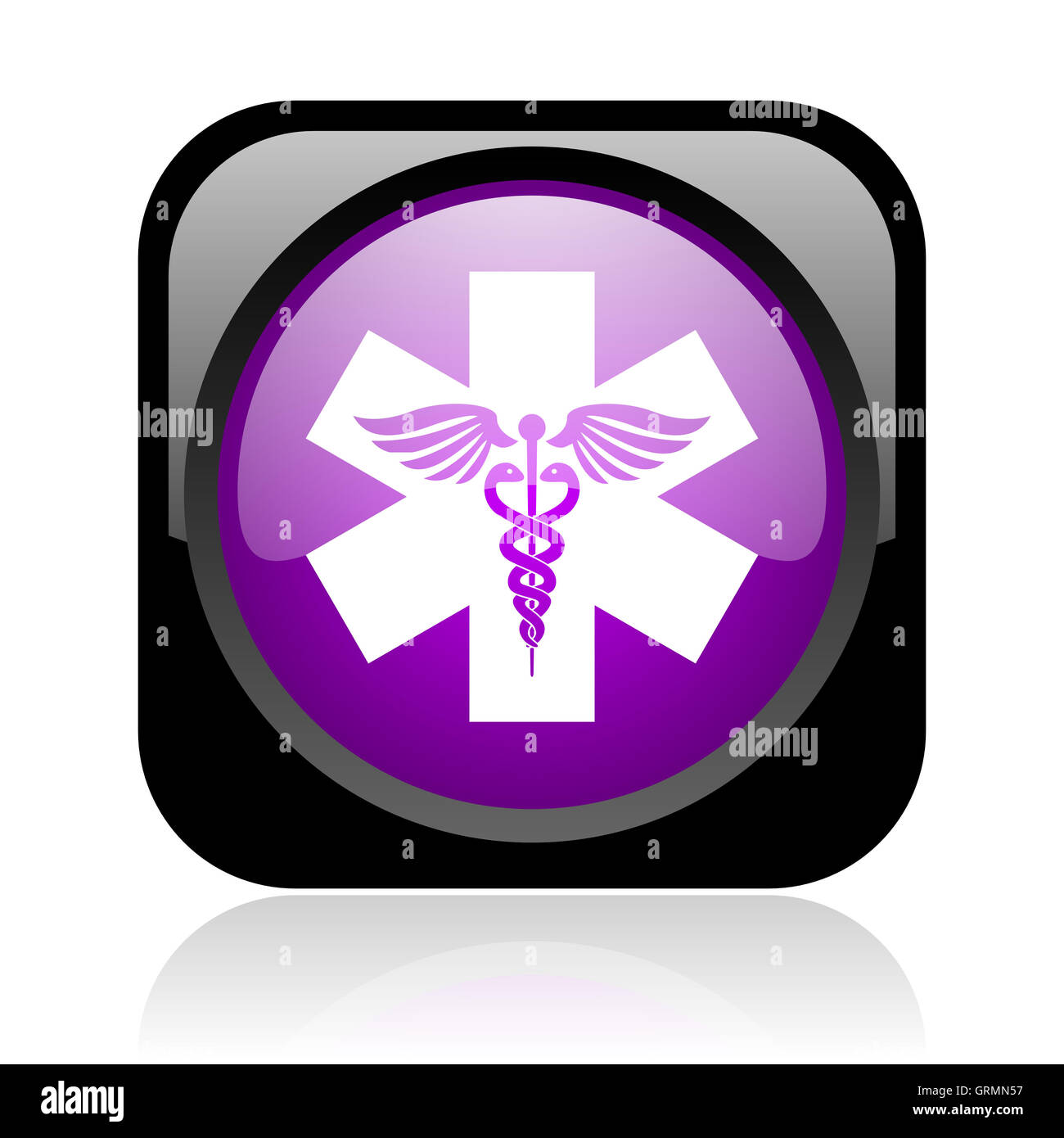 caduceus black and violet square web glossy icon Stock Photo - Alamy