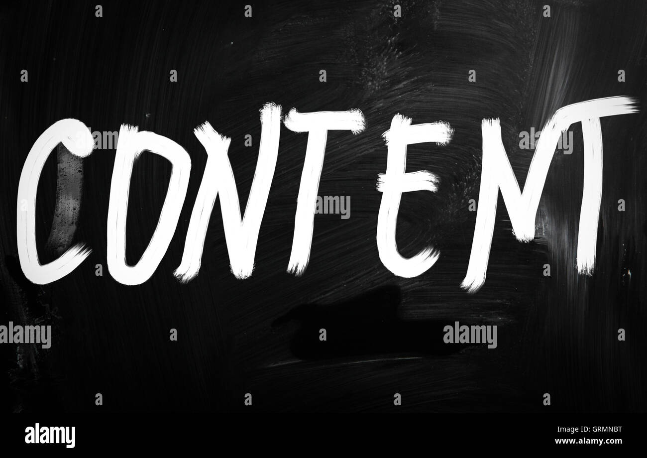 The word "Content" handwritten with white chalk on a blackboard Stock ...