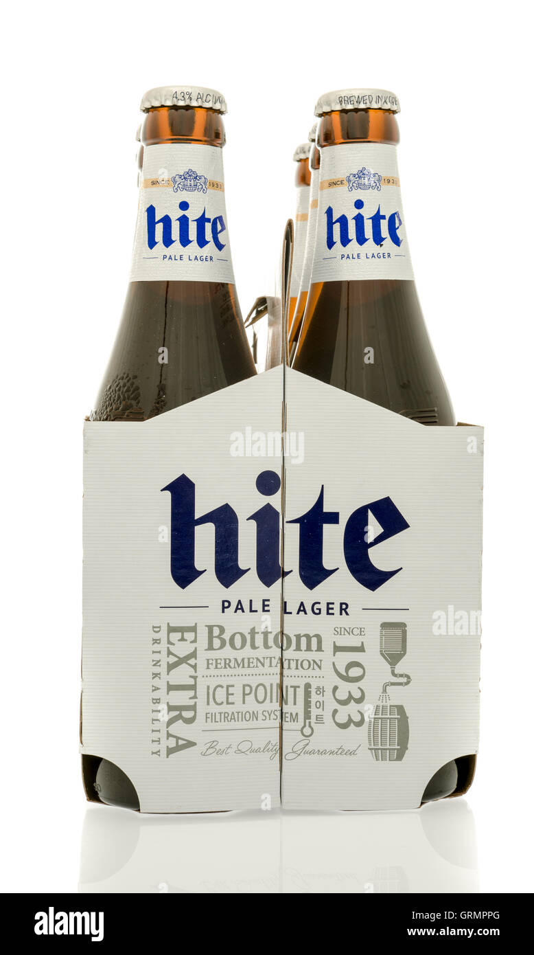 Winneconne, WI - 30 August 2016: Six pack of Hite beer from South Korea ...