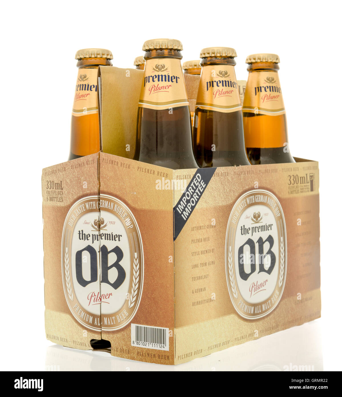 Winneconne, WI - 30 August 2016: Six pack of OB beer from South Korea ...
