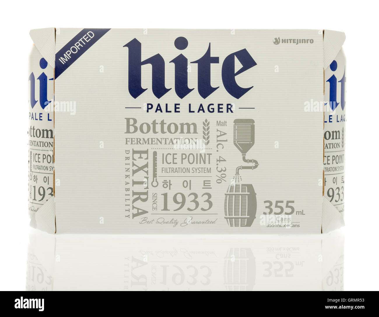 Winneconne, WI - 30 August 2016: Six pack of Hite beer from South Korea ...