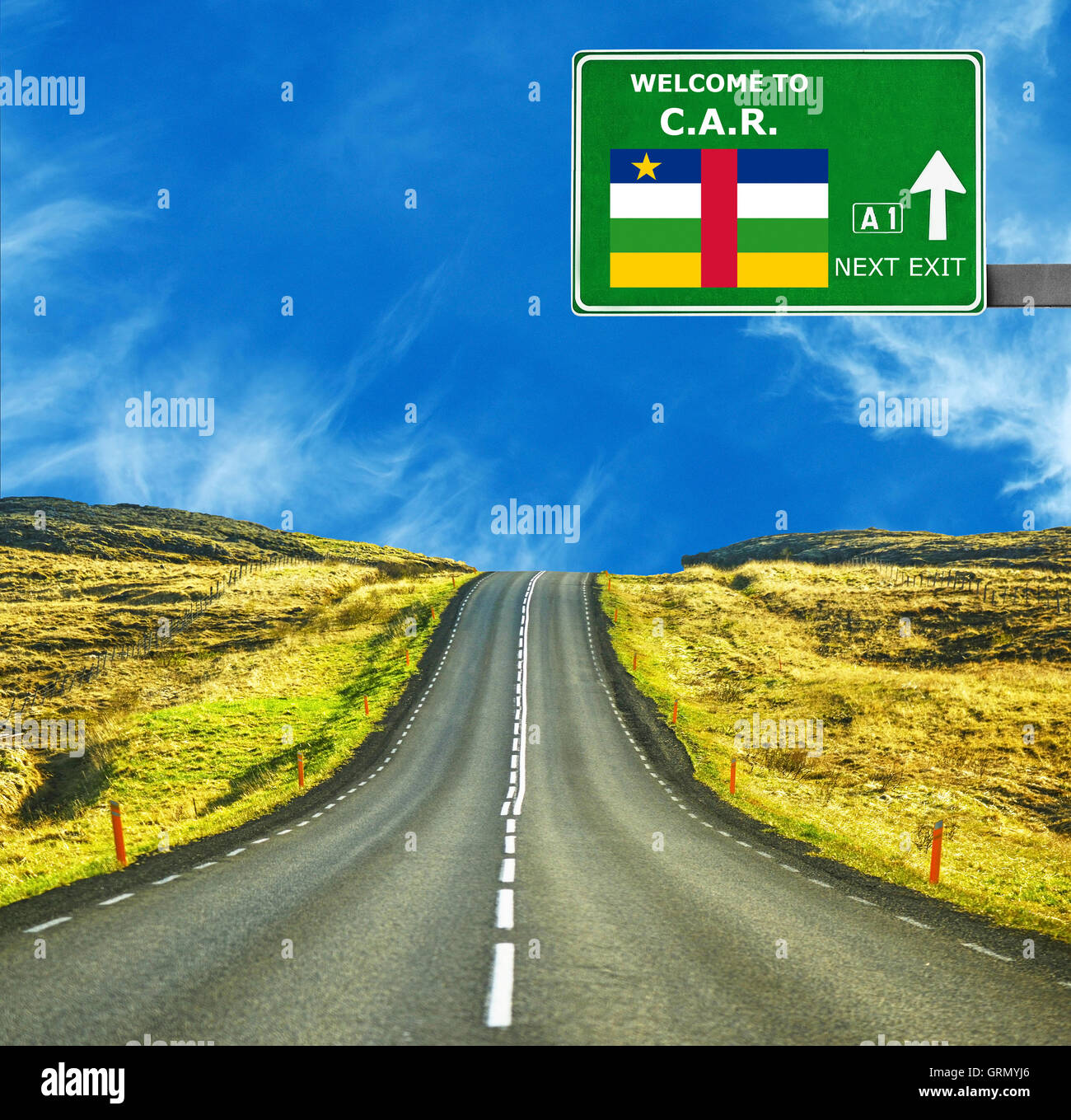 Central African Republic road sign against clear blue sky Stock Photo ...