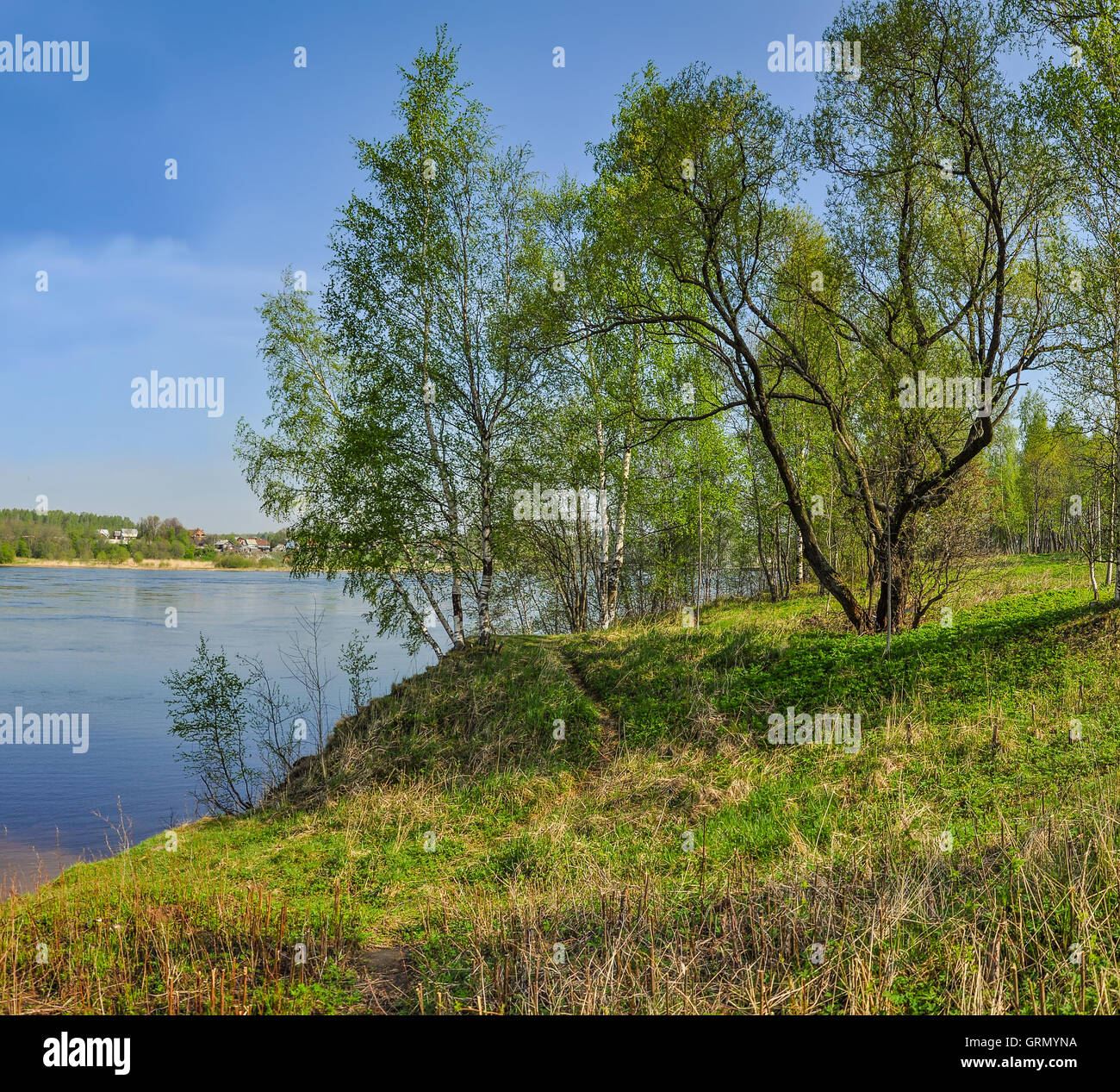 Spring landscape with the river Stock Photo - Alamy