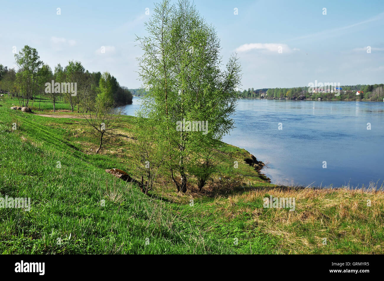 Spring landscape with the river Stock Photo - Alamy