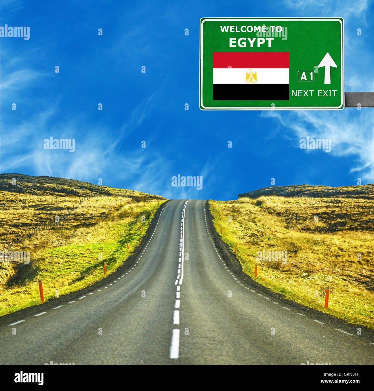 Egypt road sign against clear blue sky Stock Photo - Alamy