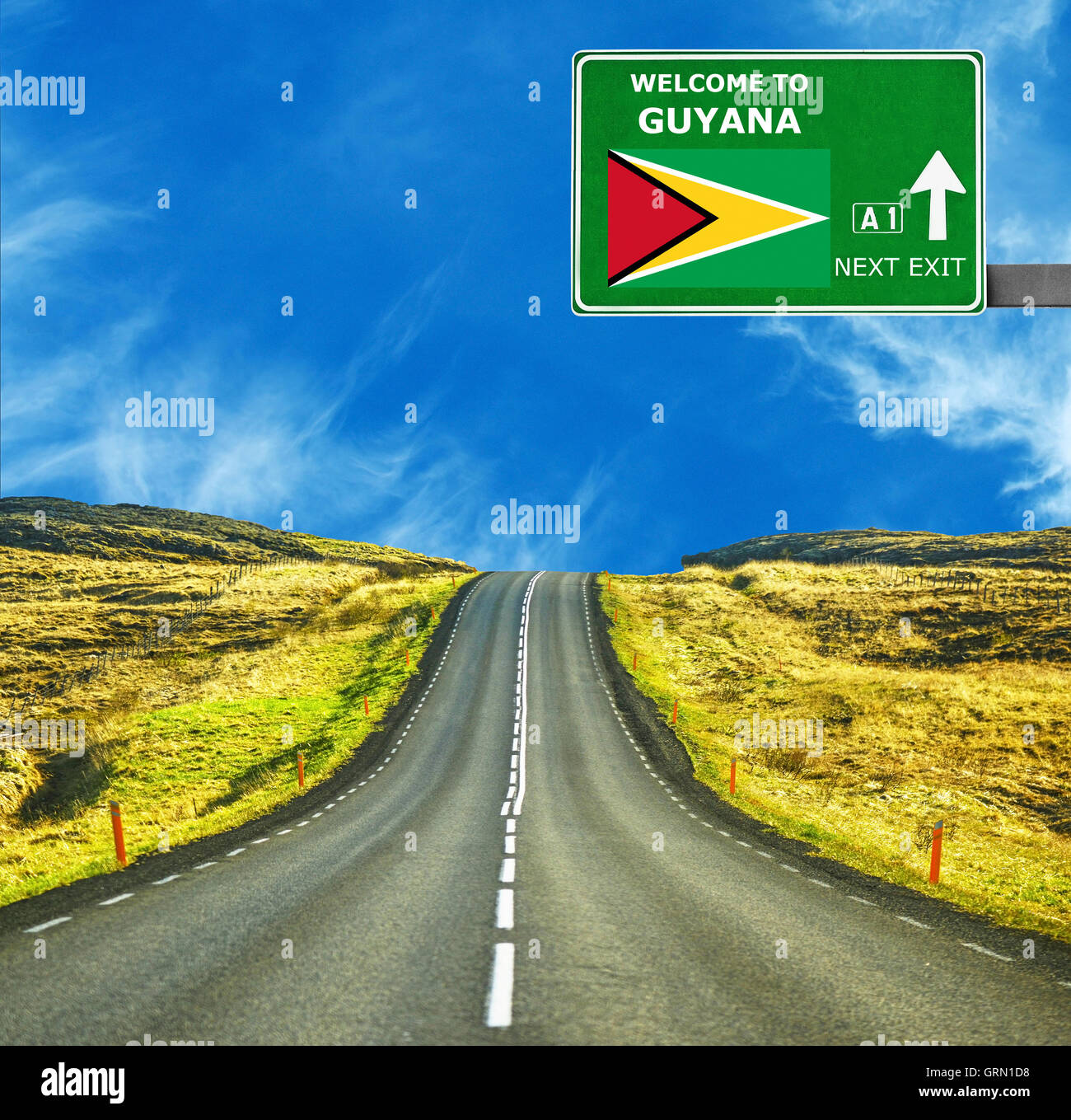 Guyana road sign against clear blue sky Stock Photo - Alamy