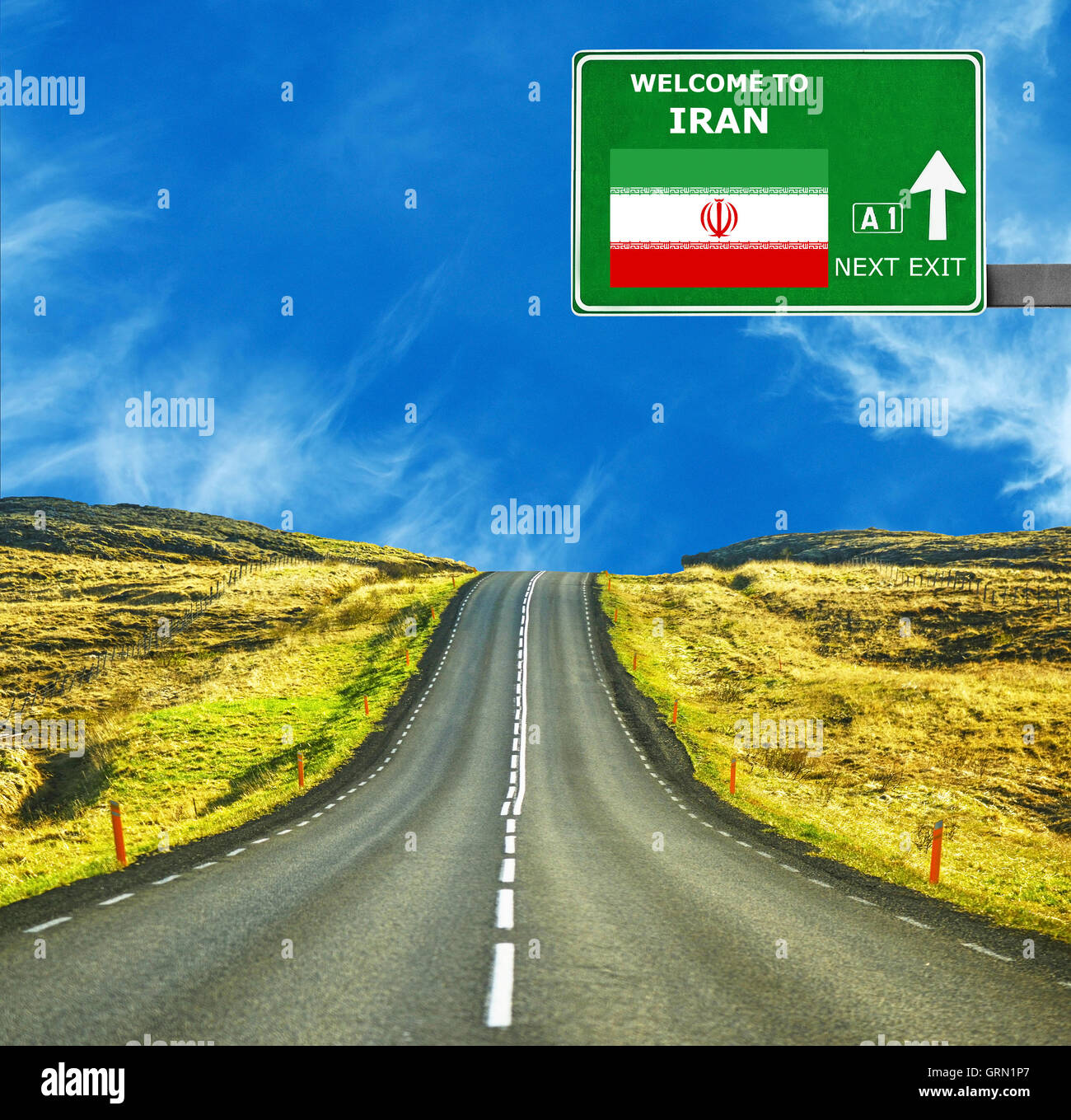 Iran road sign against clear blue sky Stock Photo - Alamy