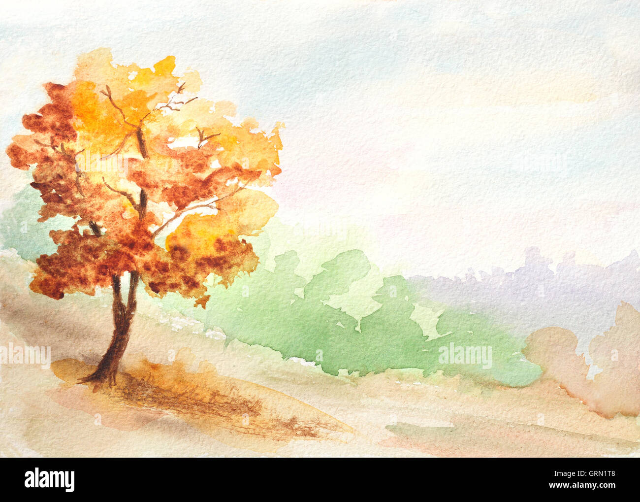 Watercolor tree paint green hi-res stock photography and images - Alamy