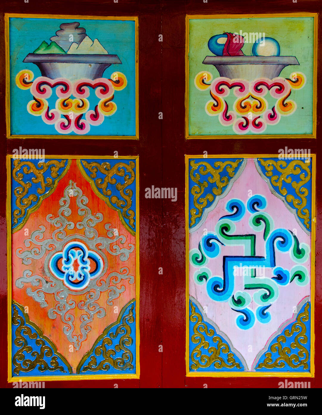 Buddhist Temple wall decoration, Shuzheng Village, Jiuzhaigou National ...