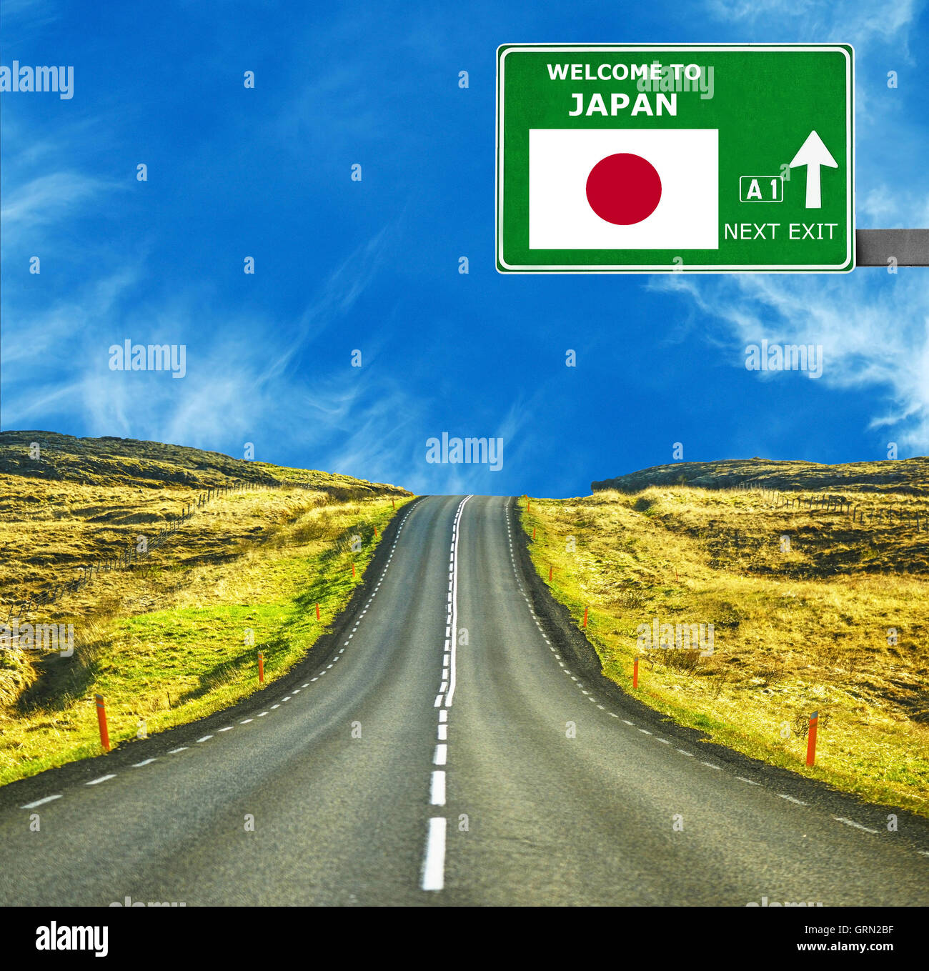 Japan road sign against clear blue sky Stock Photo - Alamy