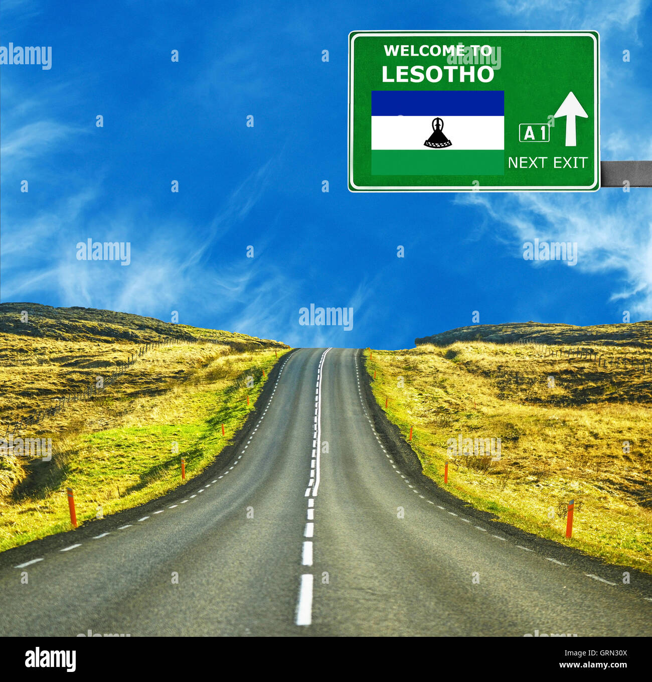 Lesotho road sign against clear blue sky Stock Photo - Alamy