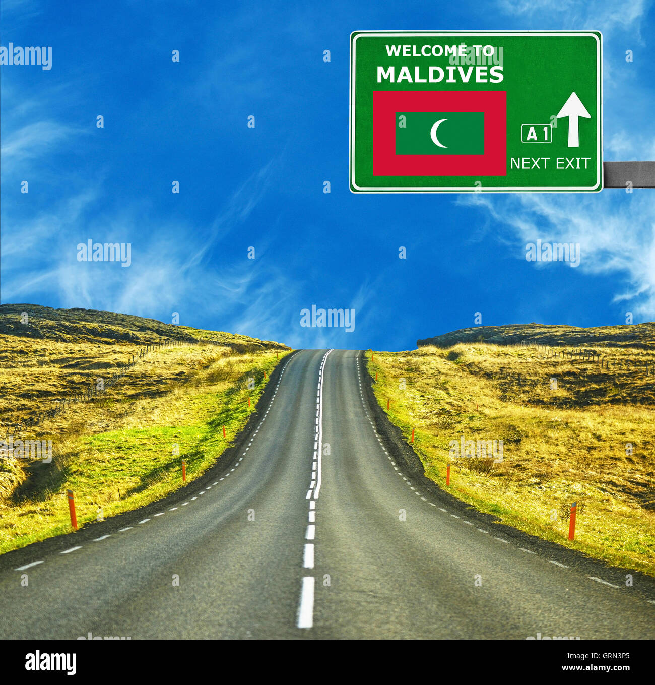 Maldives road sign against clear blue sky Stock Photo - Alamy
