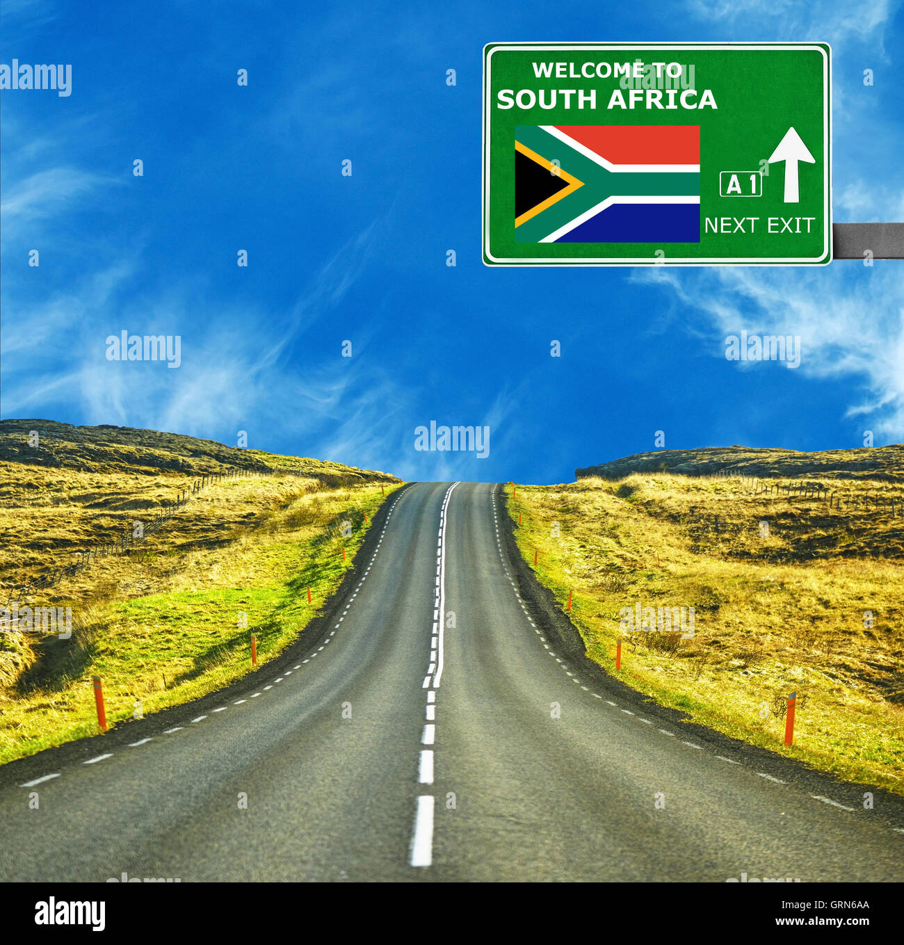 South Africa road sign against clear blue sky Stock Photo - Alamy