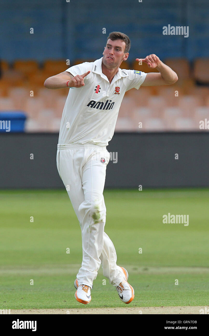 Reece Topley of Essex shows his delight on claiming the wicket of ...