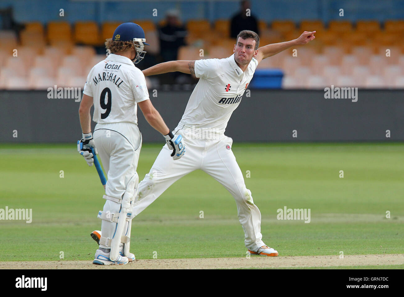 Reece Topley of Essex shows his delight on claiming the wicket of ...