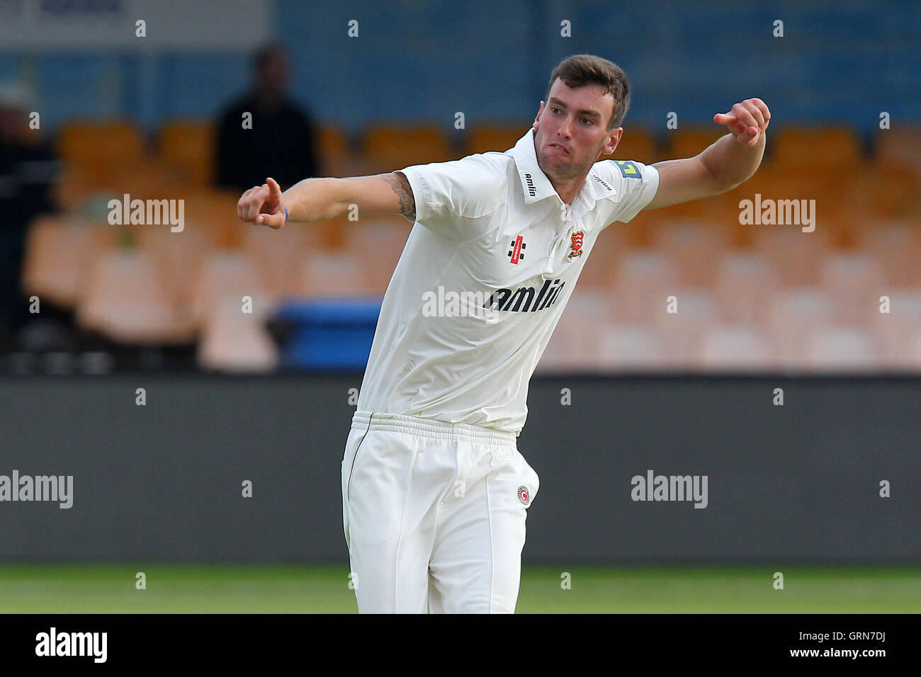 Reece Topley of Essex shows his delight on claiming the wicket of ...