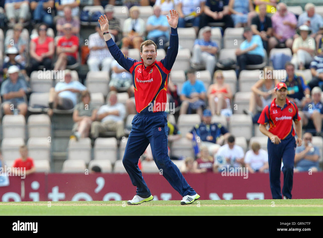 Tim Phillips of Essex appeals for the wicket of Adam Wheater ...