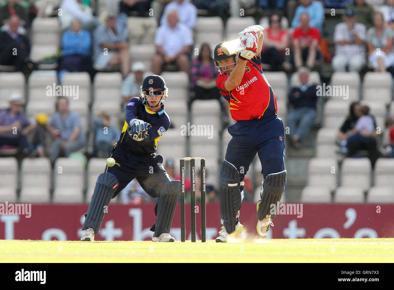 Graham Napier in batting action for Essex as Adam Wheater looks on ...