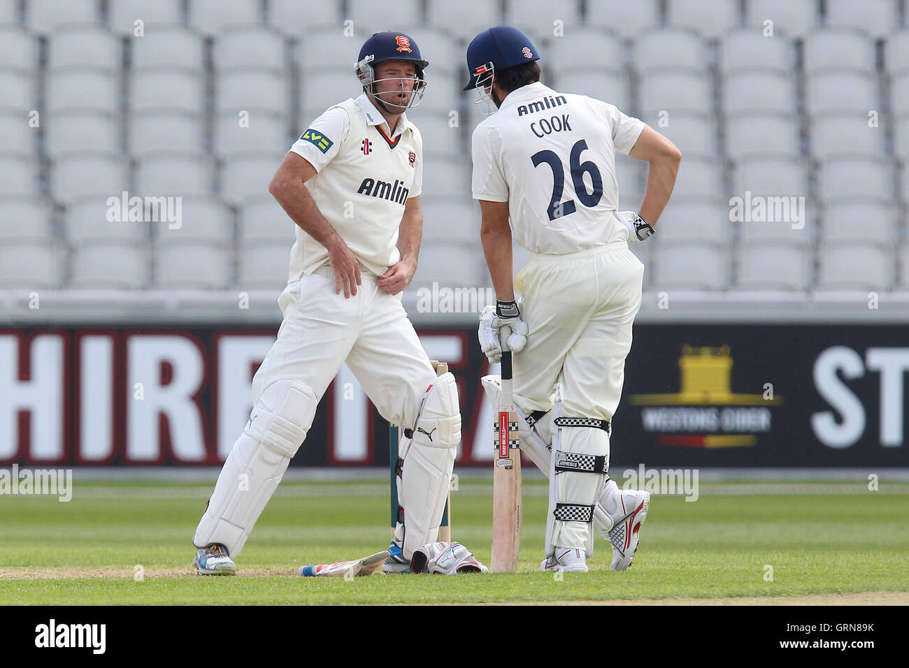 Alastair Cook of Essex shows his concern for Bobby Quiney after his ...