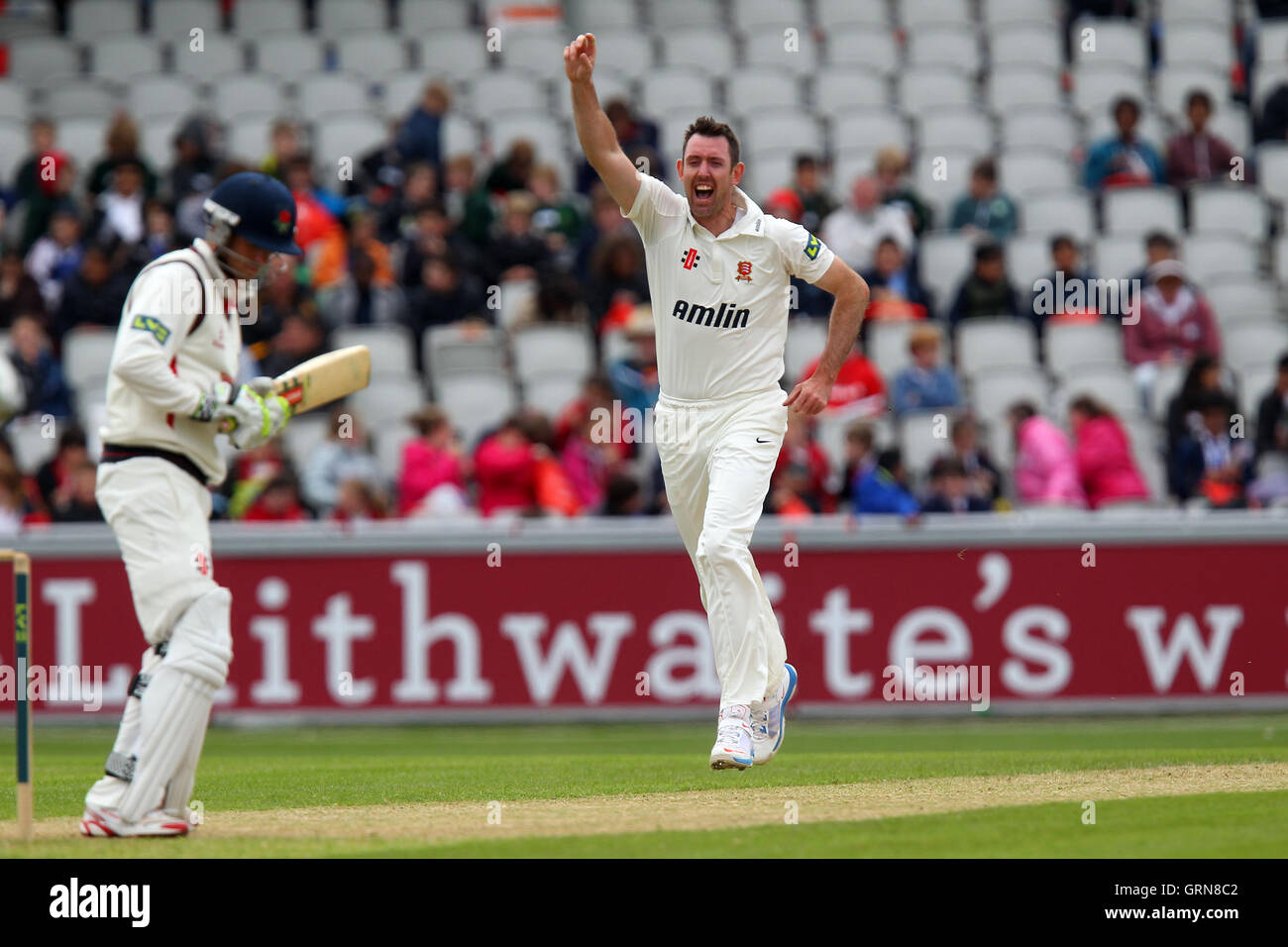 David Masters of Essex celebrates the wicket of Luke Procter ...