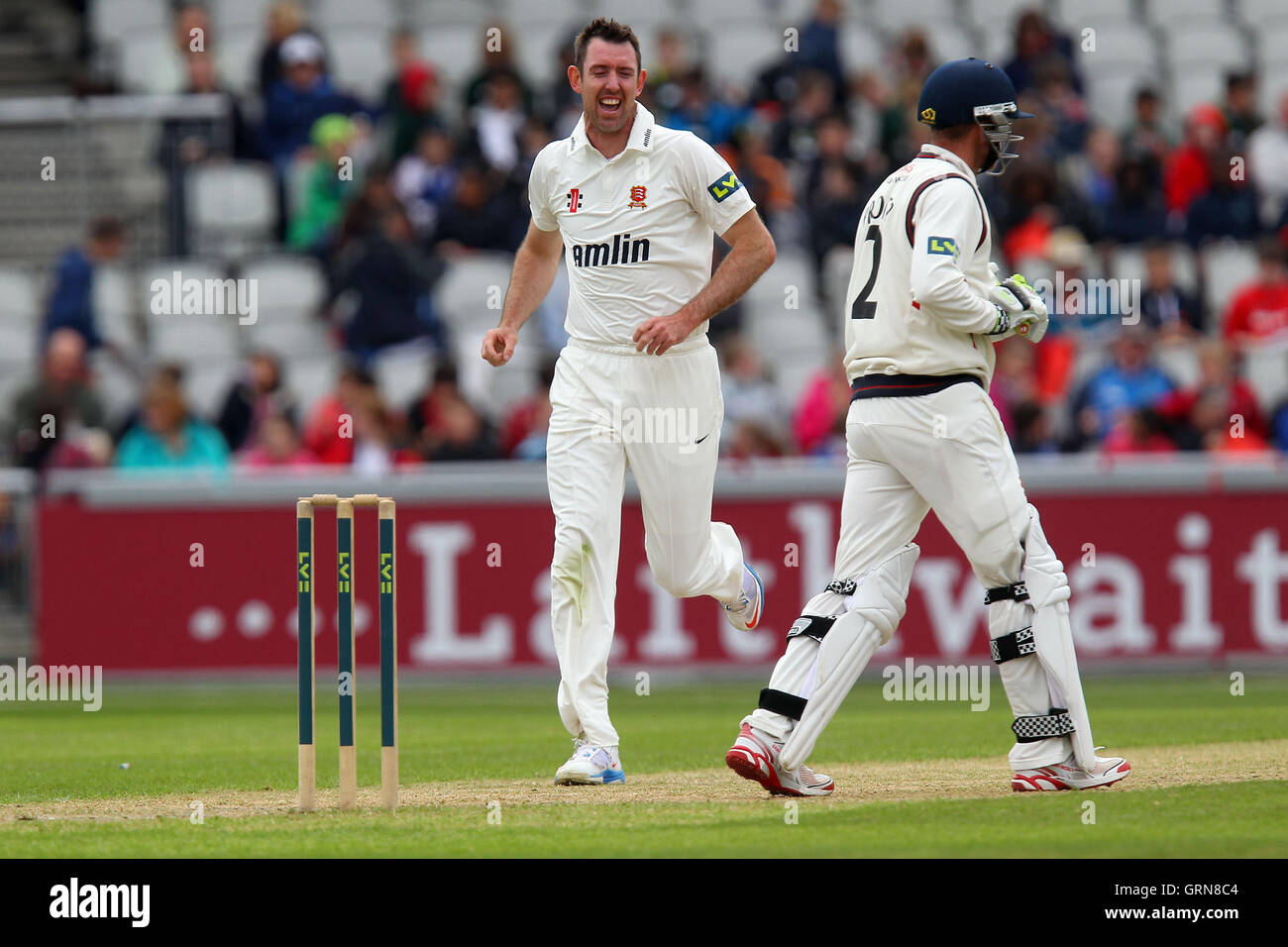 David Masters of Essex celebrates the wicket of Luke Procter ...