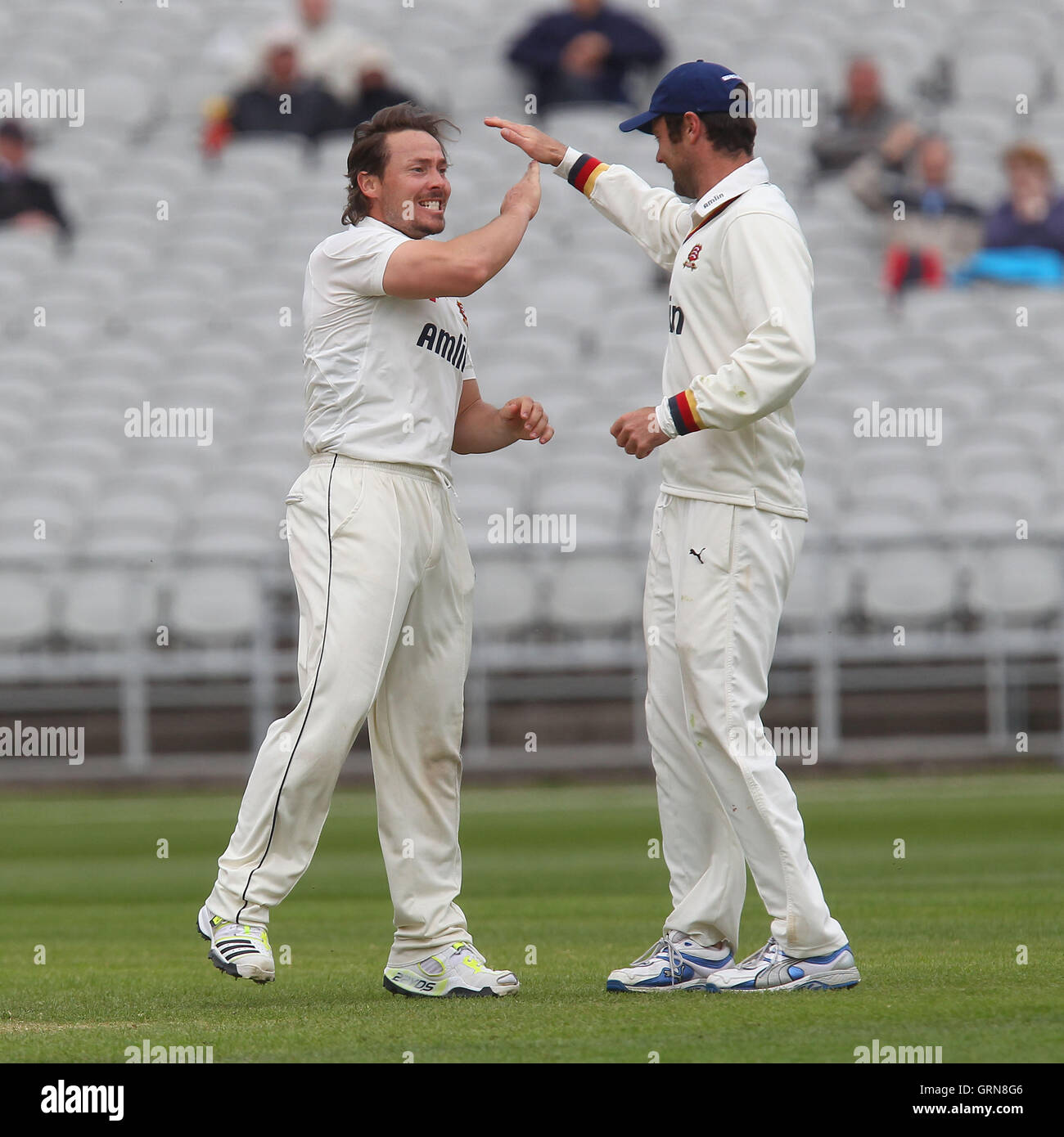 Graham Napier of Essex celebrates the wicket of Steven Croft ...