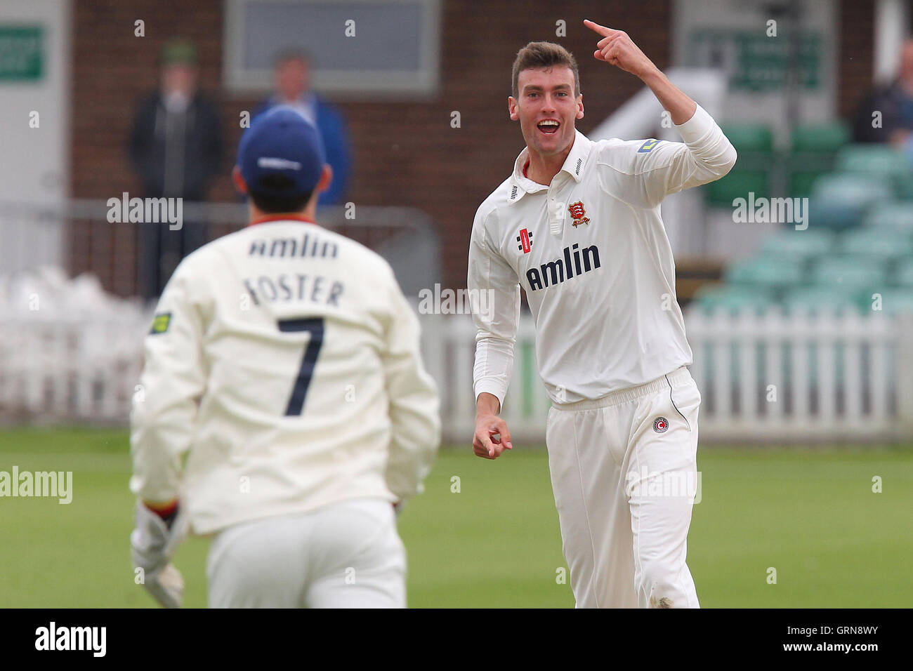 Reece Topley of Essex celebrates the wicket of Matthew Boyce ...