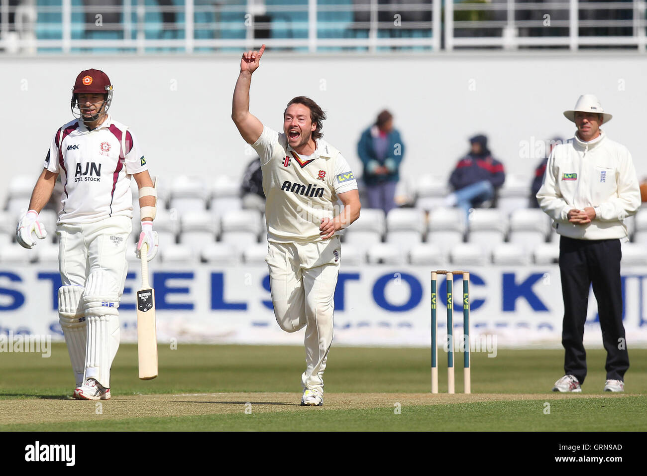Graham Napier of Essex takes the wicket of Rob Newton with the first ...