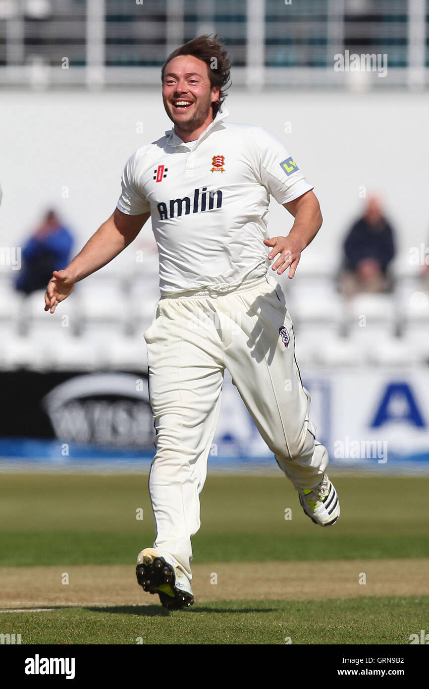 Graham Napier of Essex celebrates the wicket of Northants batsman James ...