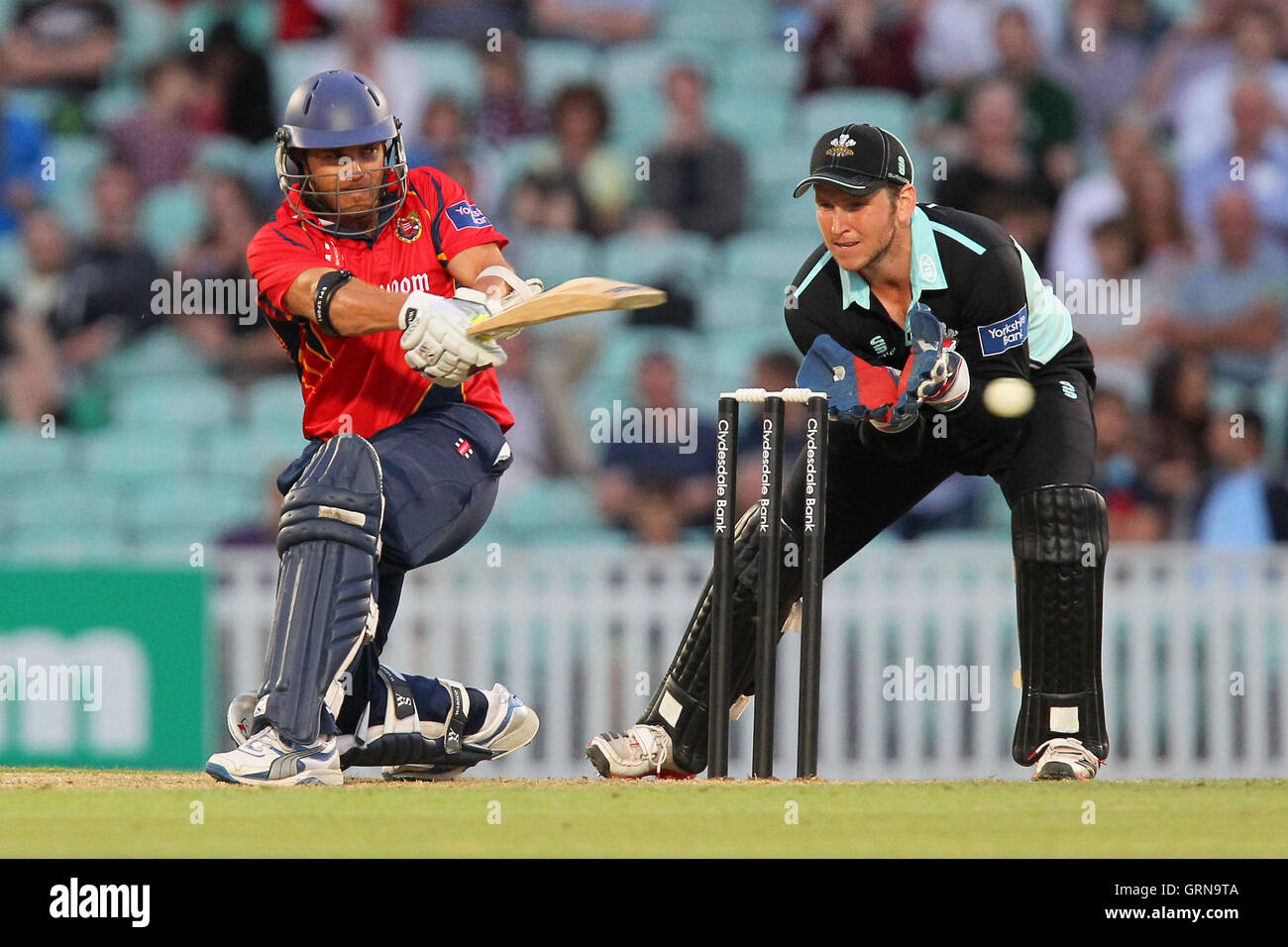 Greg Smith of Essex in batting action as Gary Wilson looks on - Surrey ...
