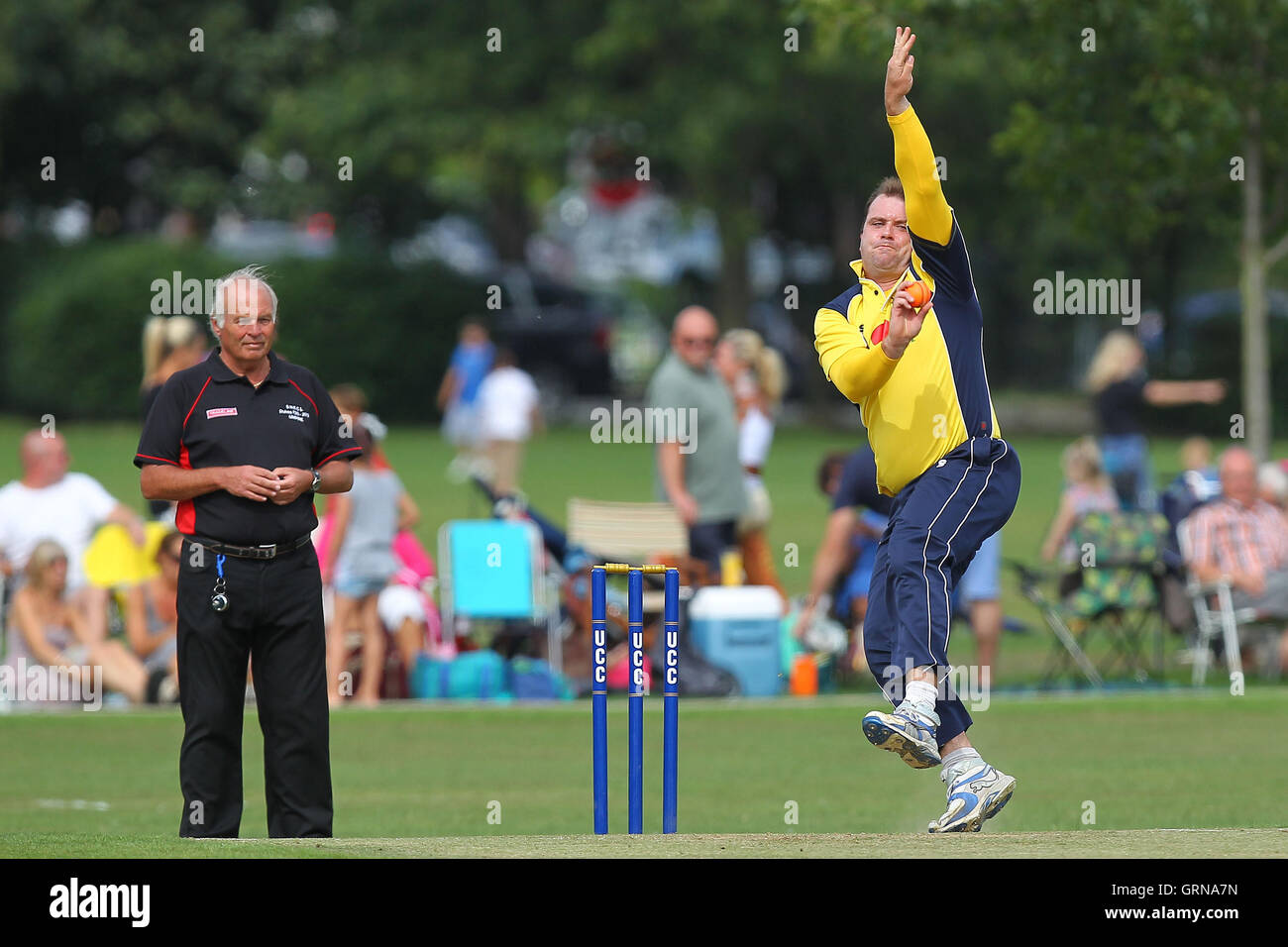 John Curtis in bowling action for Upminster - Upminster CC vs Essex CCC ...