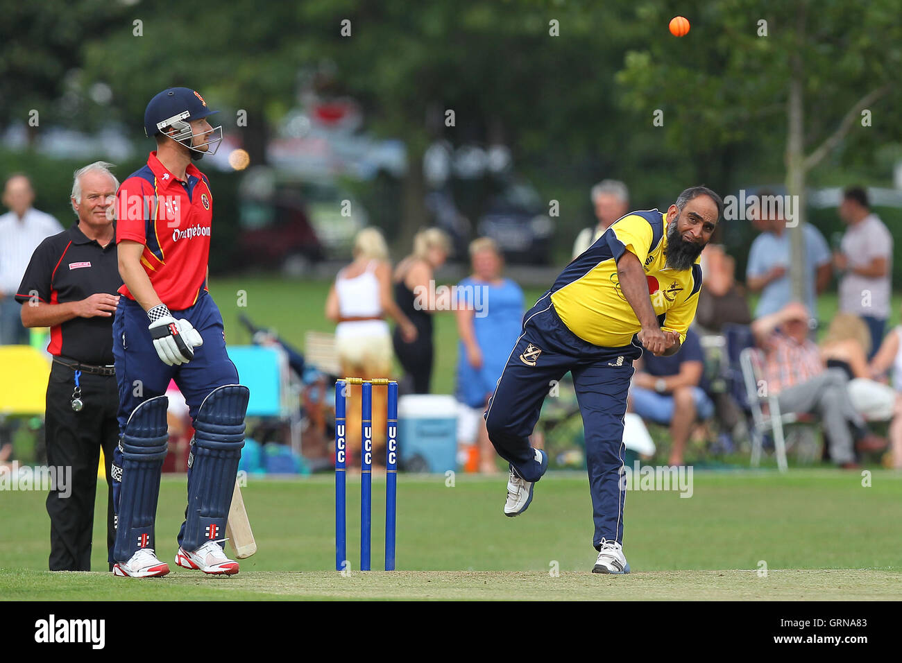 Shafiq Rahman in bowling action for Upminster - Upminster CC vs Essex ...