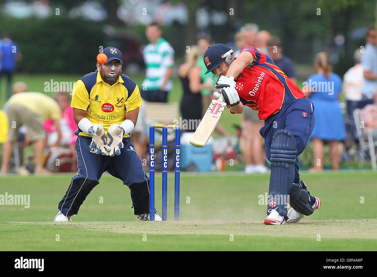 Jaik Mickleburgh in batting action for Essex as Freddie Butt looks on ...