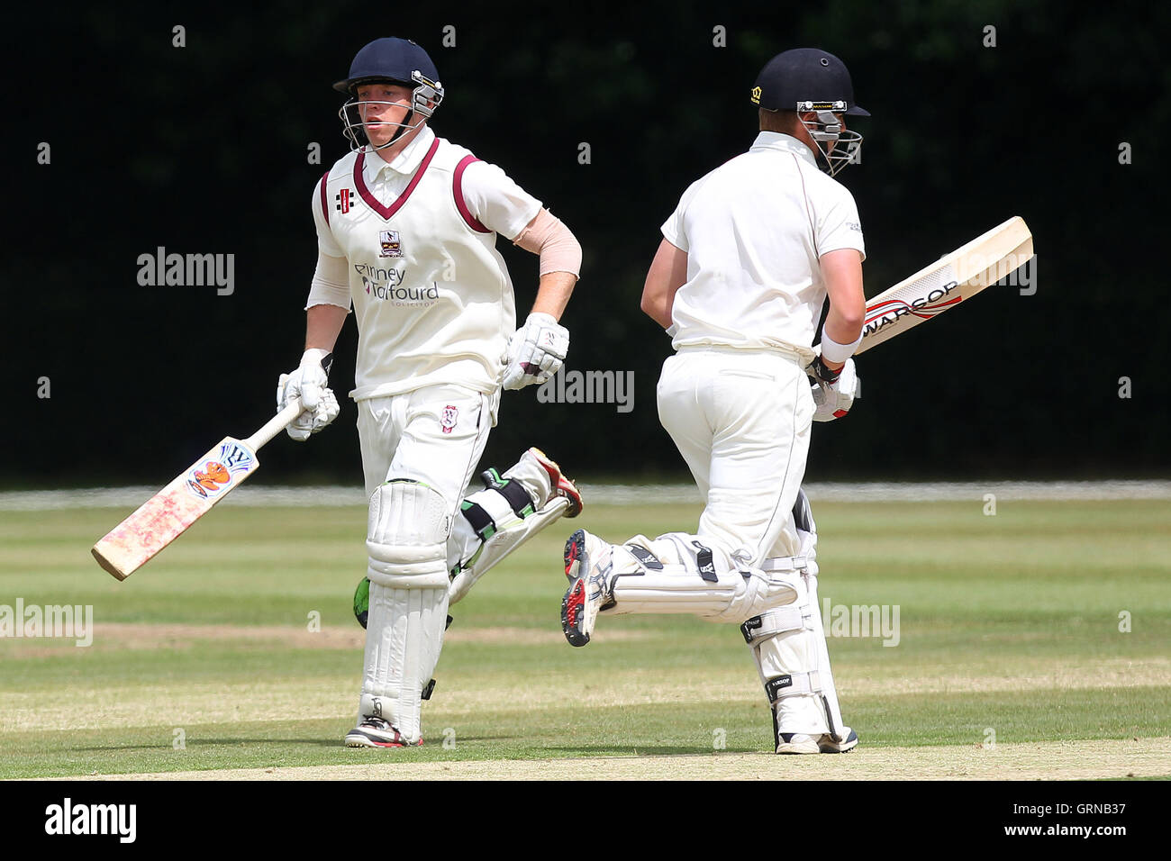 Tom Oakley (L) and Aaron West in batting action for Brentwood ...