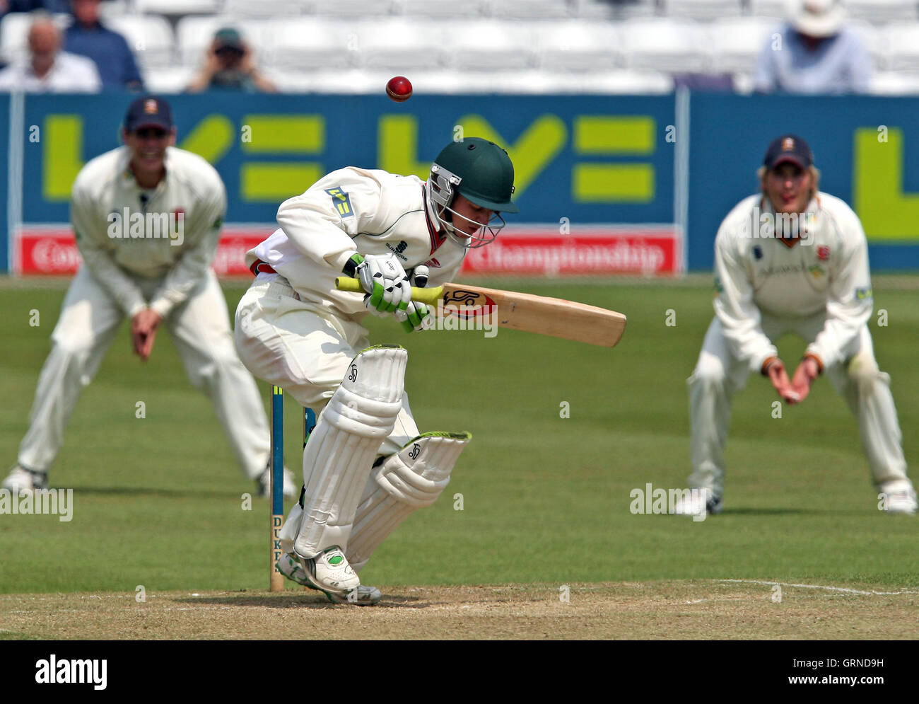Ton New of Leics takes evasive action from an Alex Tudor bouncer ...