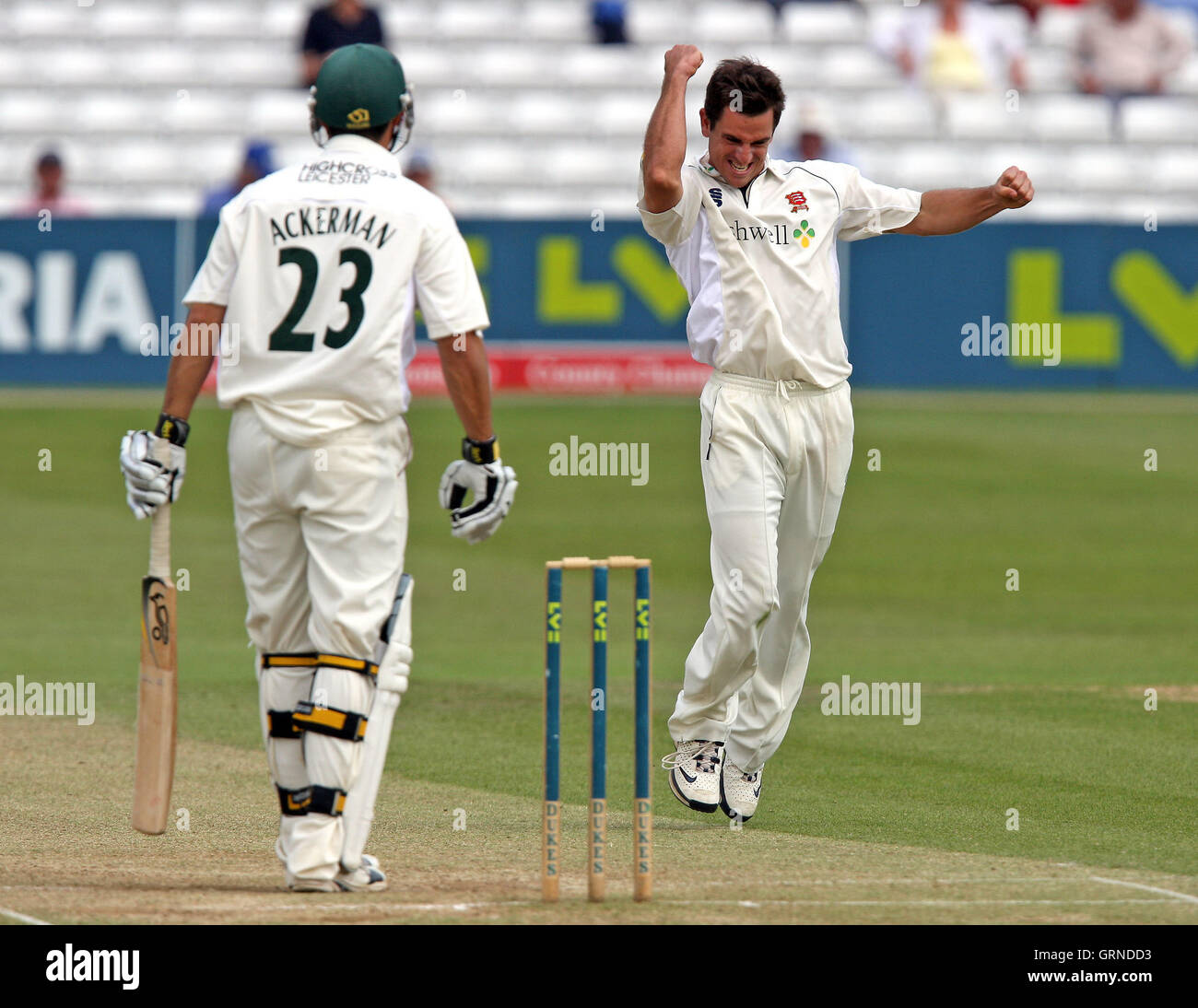 Ryan ten Doeschate of Essex celebrates the wicket of Hylton Ackerman ...