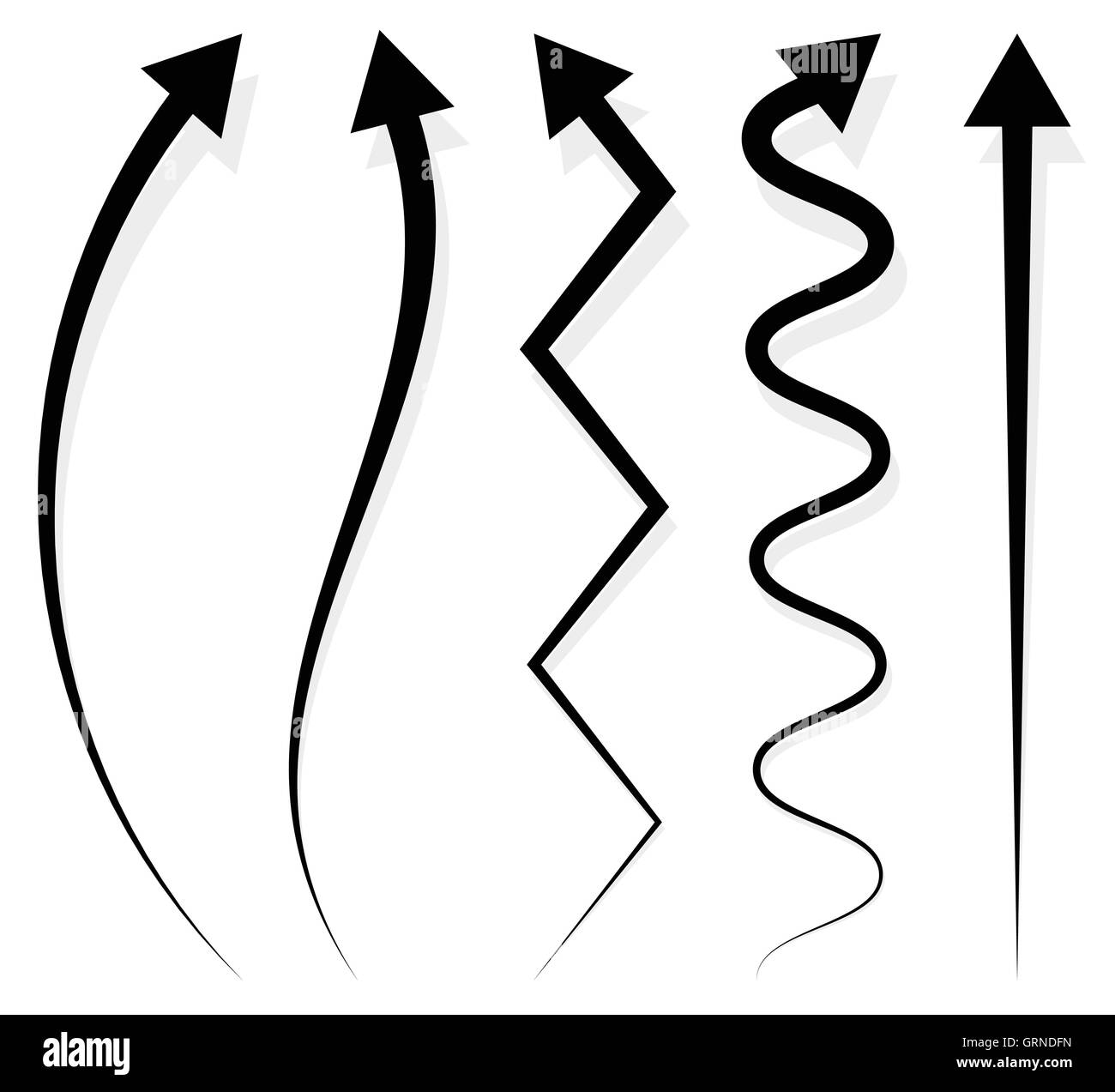 Set of 5 different long, vertical arrow elements with shadow Stock ...