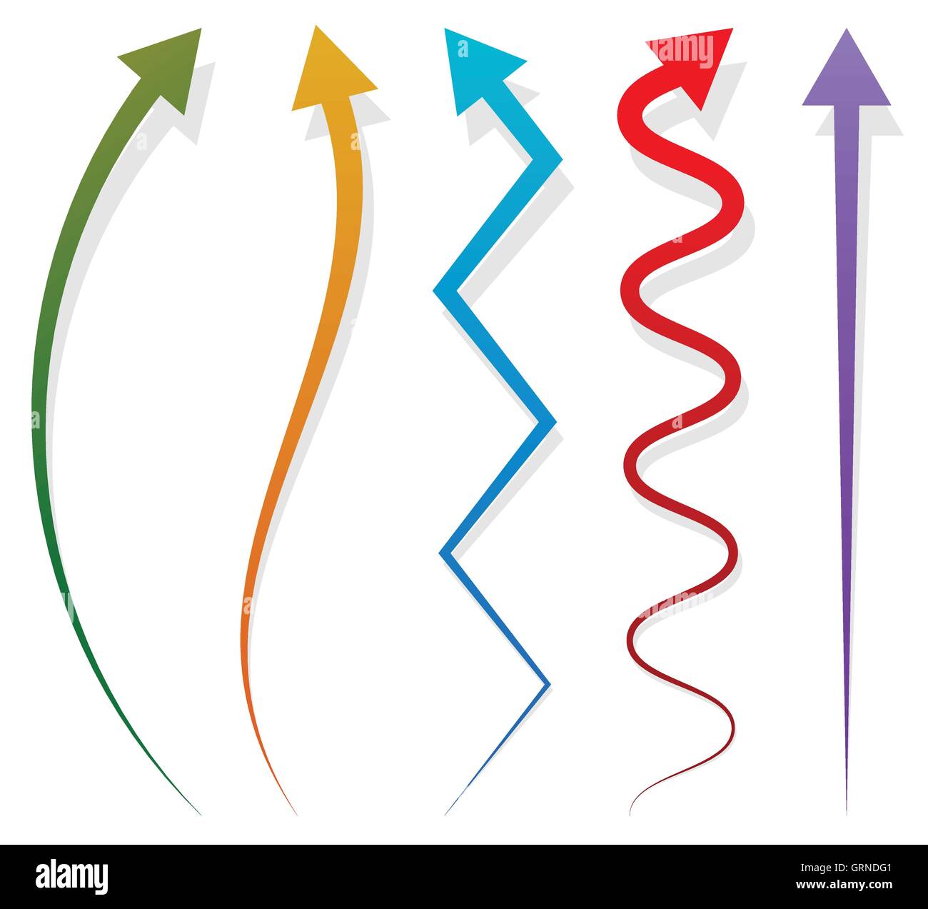 Set of 5 different long, vertical arrow elements with shadow Stock ...