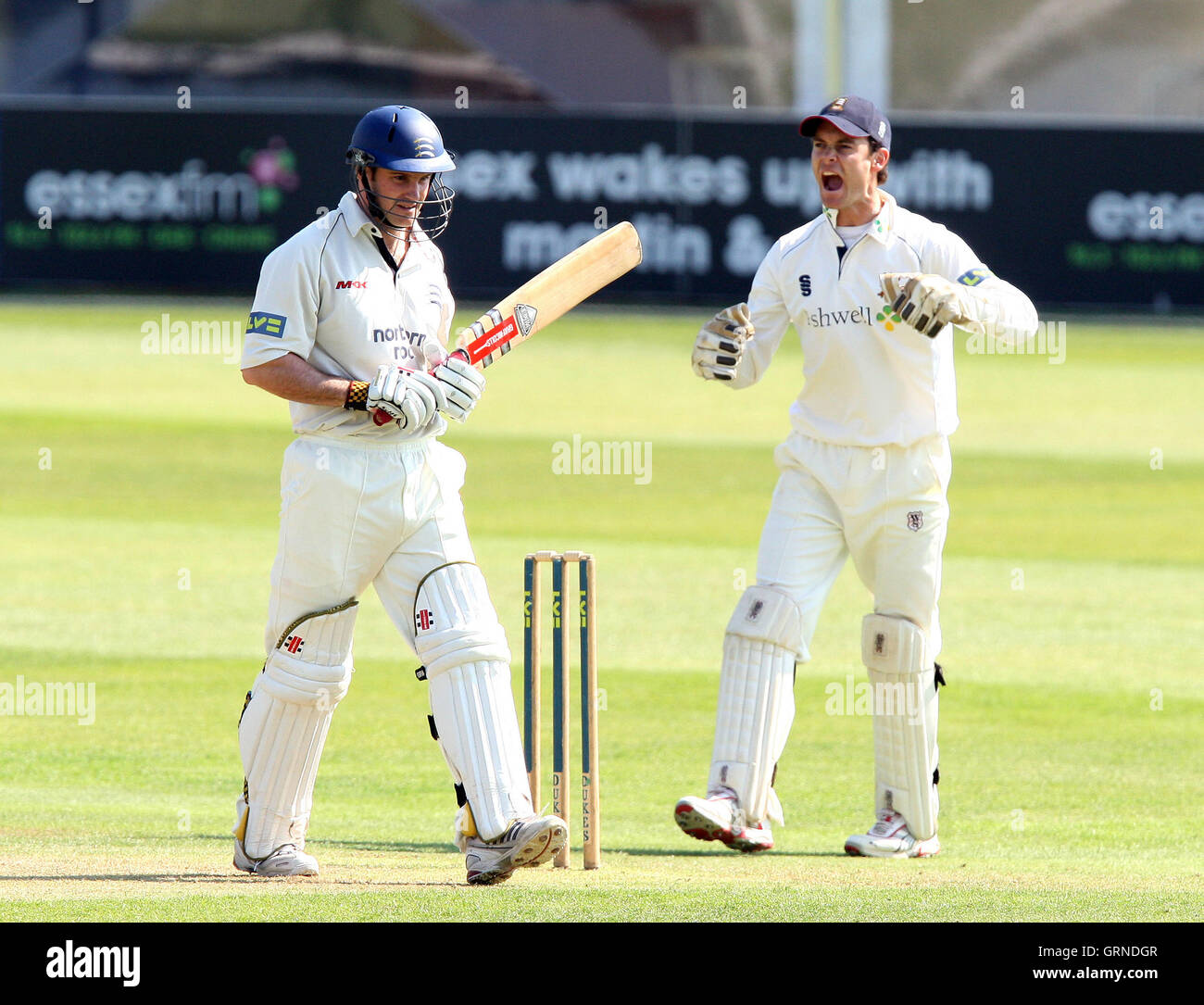James Foster of Essex (right) appeals successfully for the wicket of ...