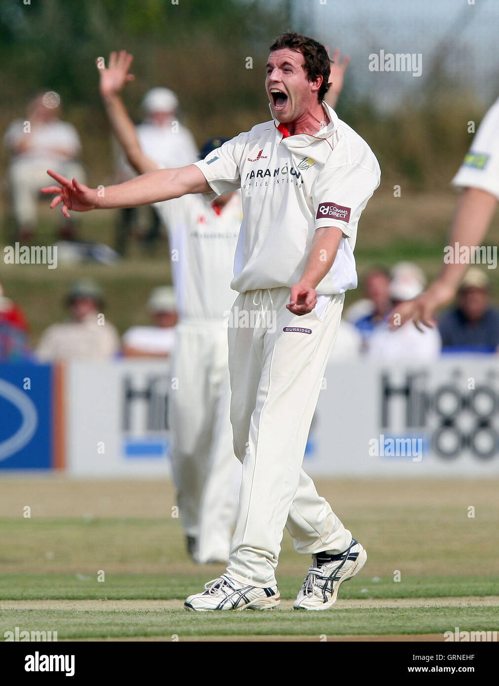 Adam Shantry of Glamorgan celebrates the wicket of Jason Gallian lbw ...