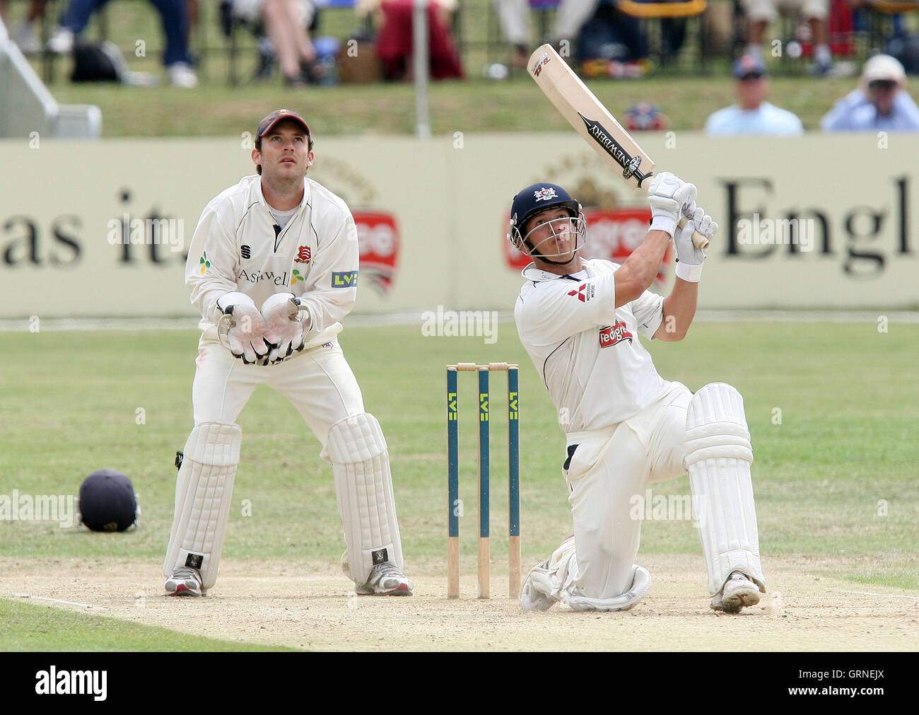 Steve Adshead in batting action for Gloucestershire as James Foster ...