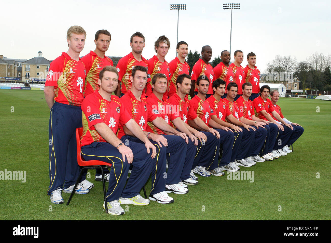 Essex CCC players pose for a team photo in their red 40-over kit ...