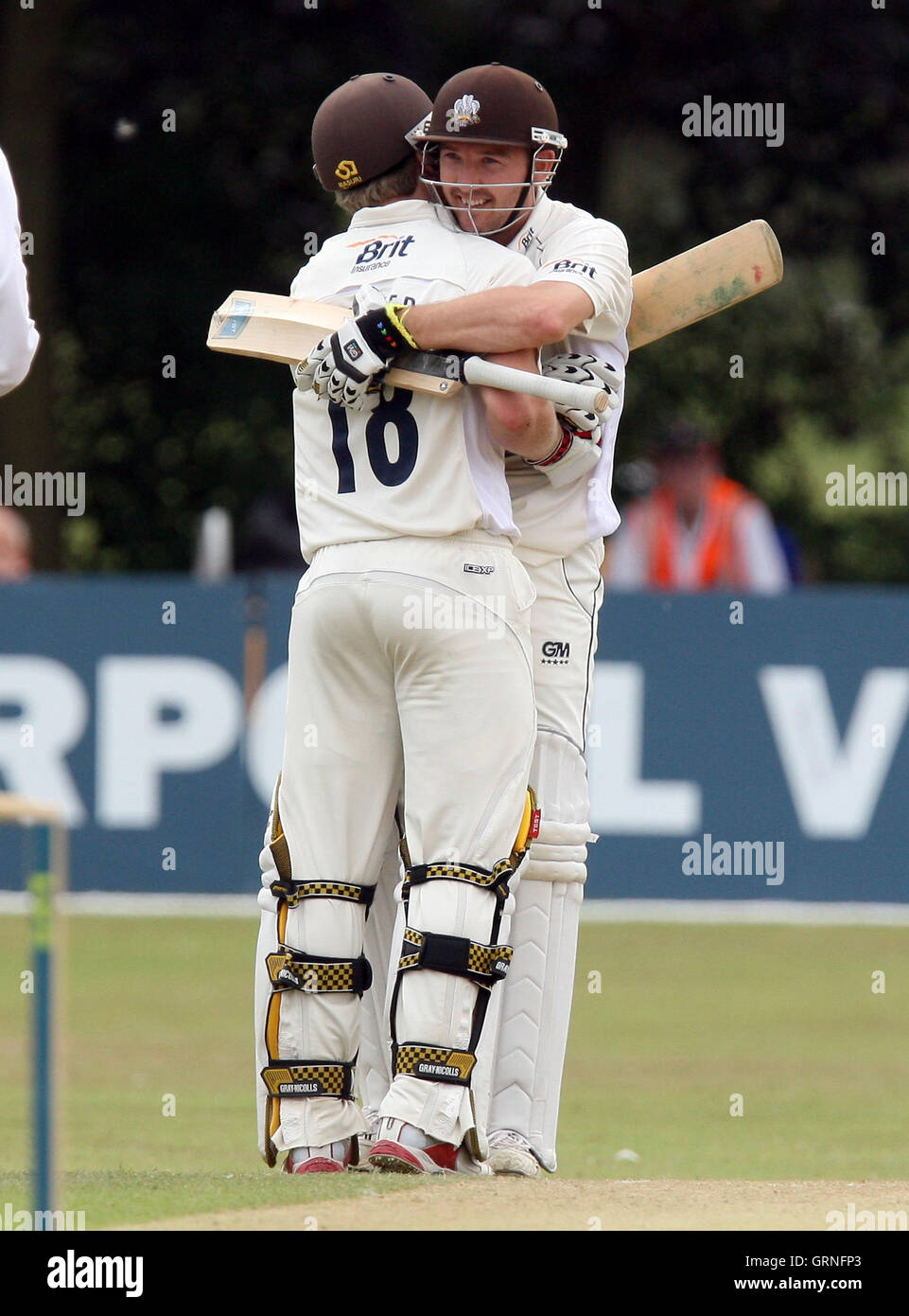 Stuart Meaker congratulates Chris Schofield (R) after the Surrey player ...