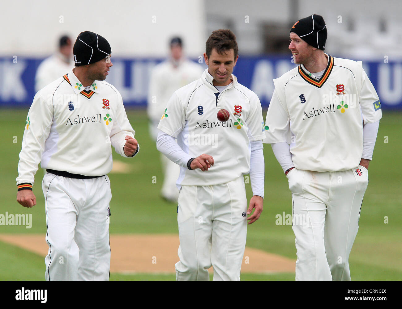 Mark Pettini (L), Ryan ten Doeschate and David Masters of Essex talk ...