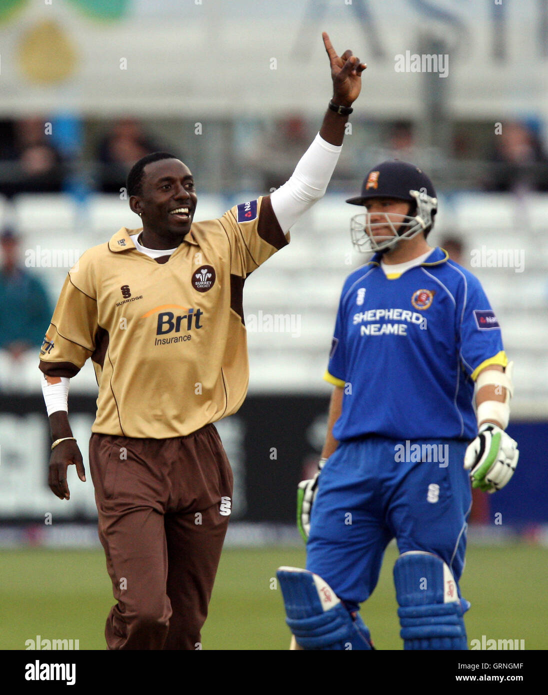 Pedro Collins of Surrey celebrates the wicket of David Masters - Essex ...