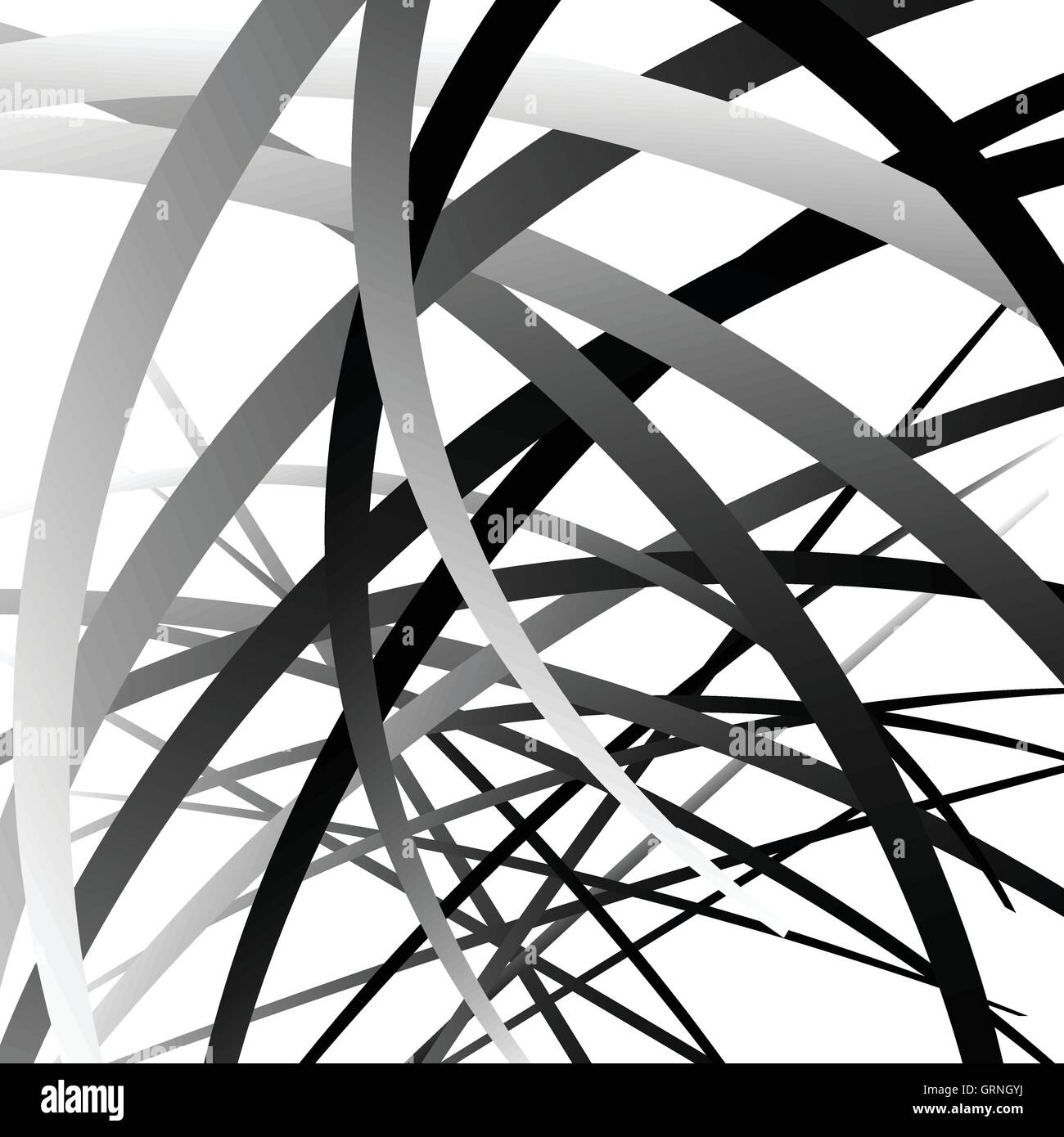 Overlapping random curved lines / shapes grayscale geometric pattern. Artistic illustration ...