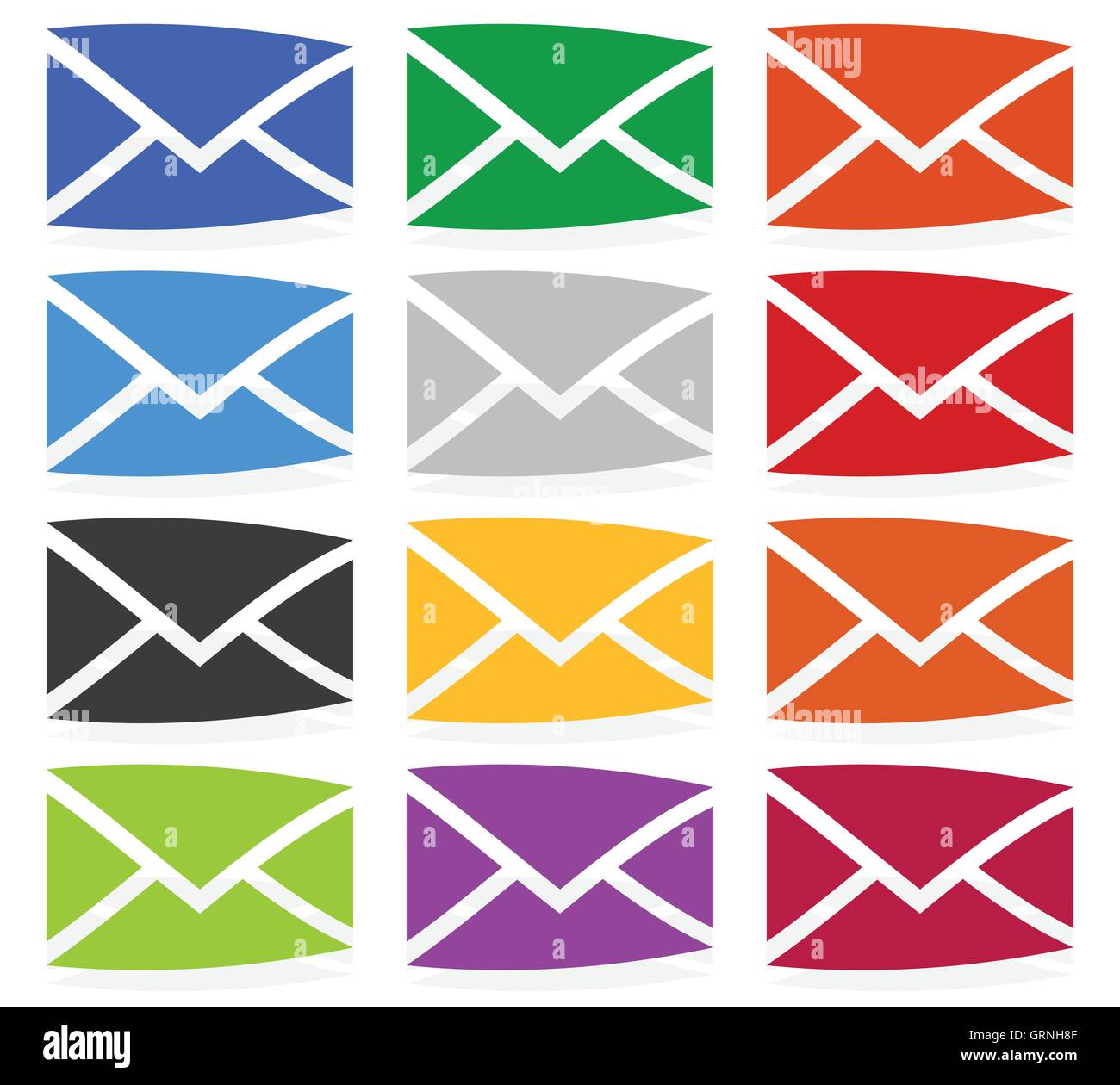 Envelope symbols in 12 colors as contact, support, email icons, buttons ...