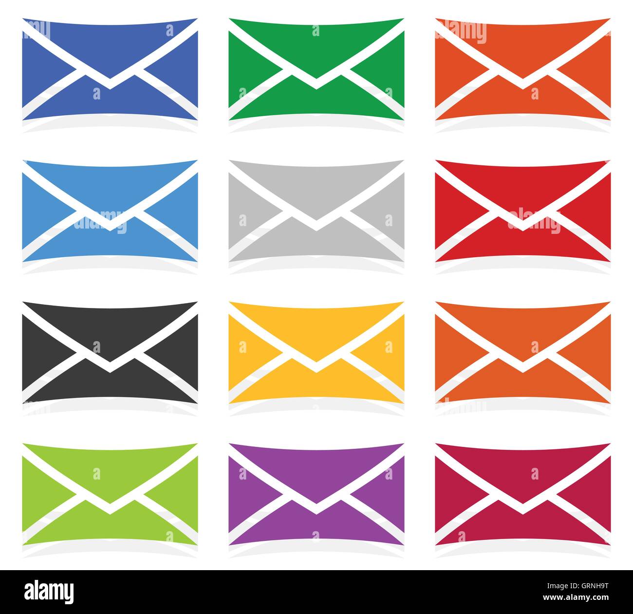 Envelope symbols in 12 colors as contact, support, email icons, buttons ...