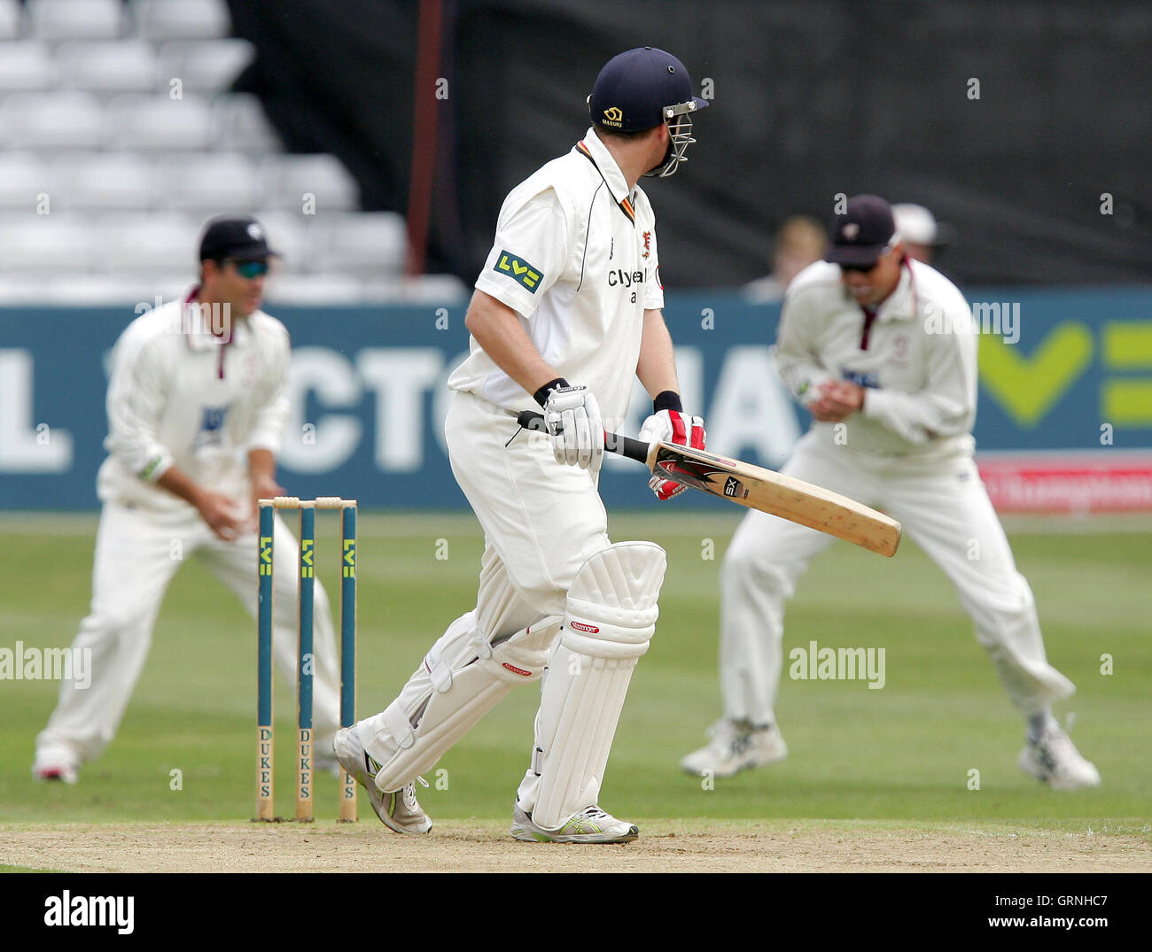 Tim Phillips of Essex edges a catch to Marcus Trescothick of Somerset ...